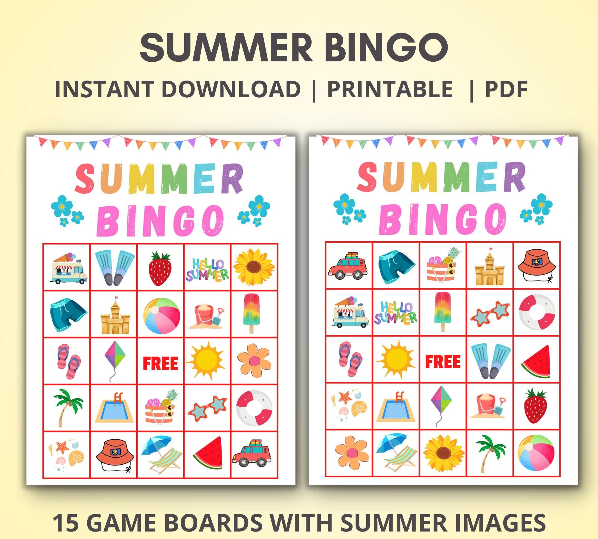 Summer Printable Bingo, Unique Bingo Cards, Kids' Summer Camp Activity ...