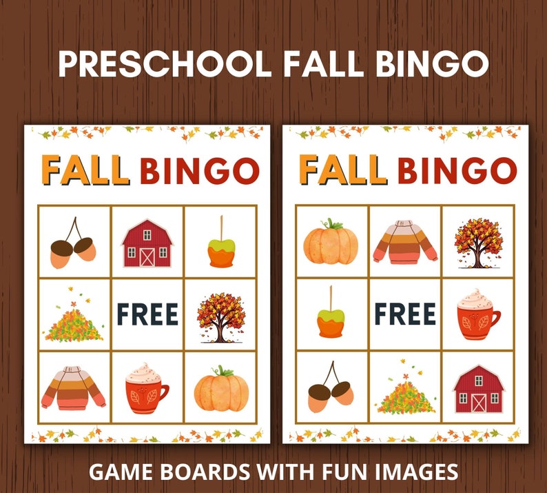 Preschool Fall Bingo Cards, Autumn Fall Games, Printable, Kids Fall ...