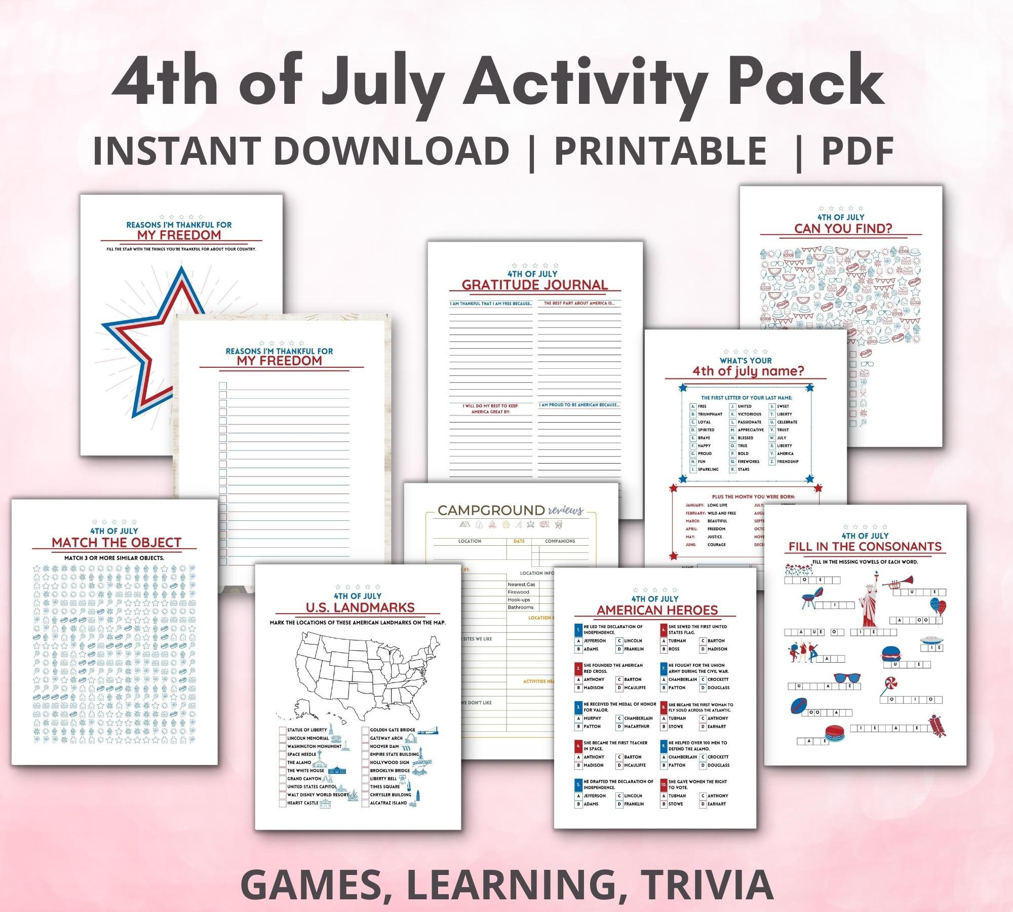 Fourth of July Printable Activities, 4th of July Games, Independence ...