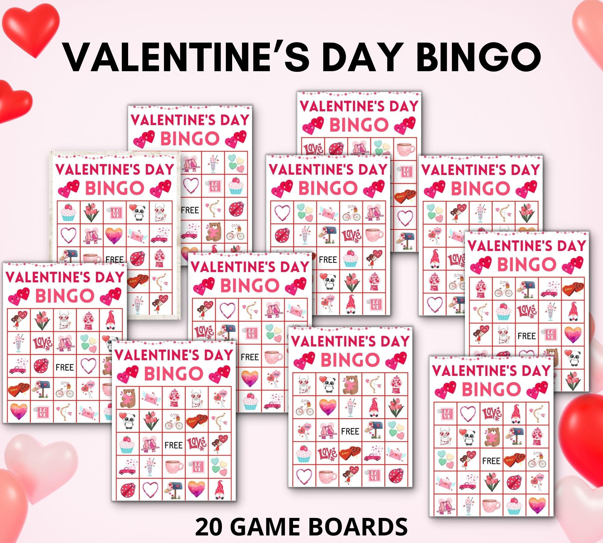 Valentine's Day Bingo, Valentine Printable Bingo Cards, Valentine's ...