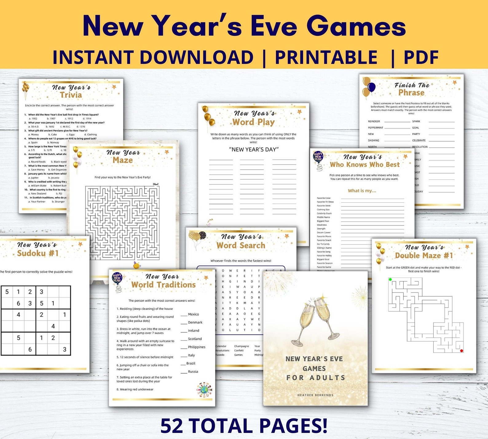 New Year's Eve Party Games, Printable Family Games, New Year Activity ...
