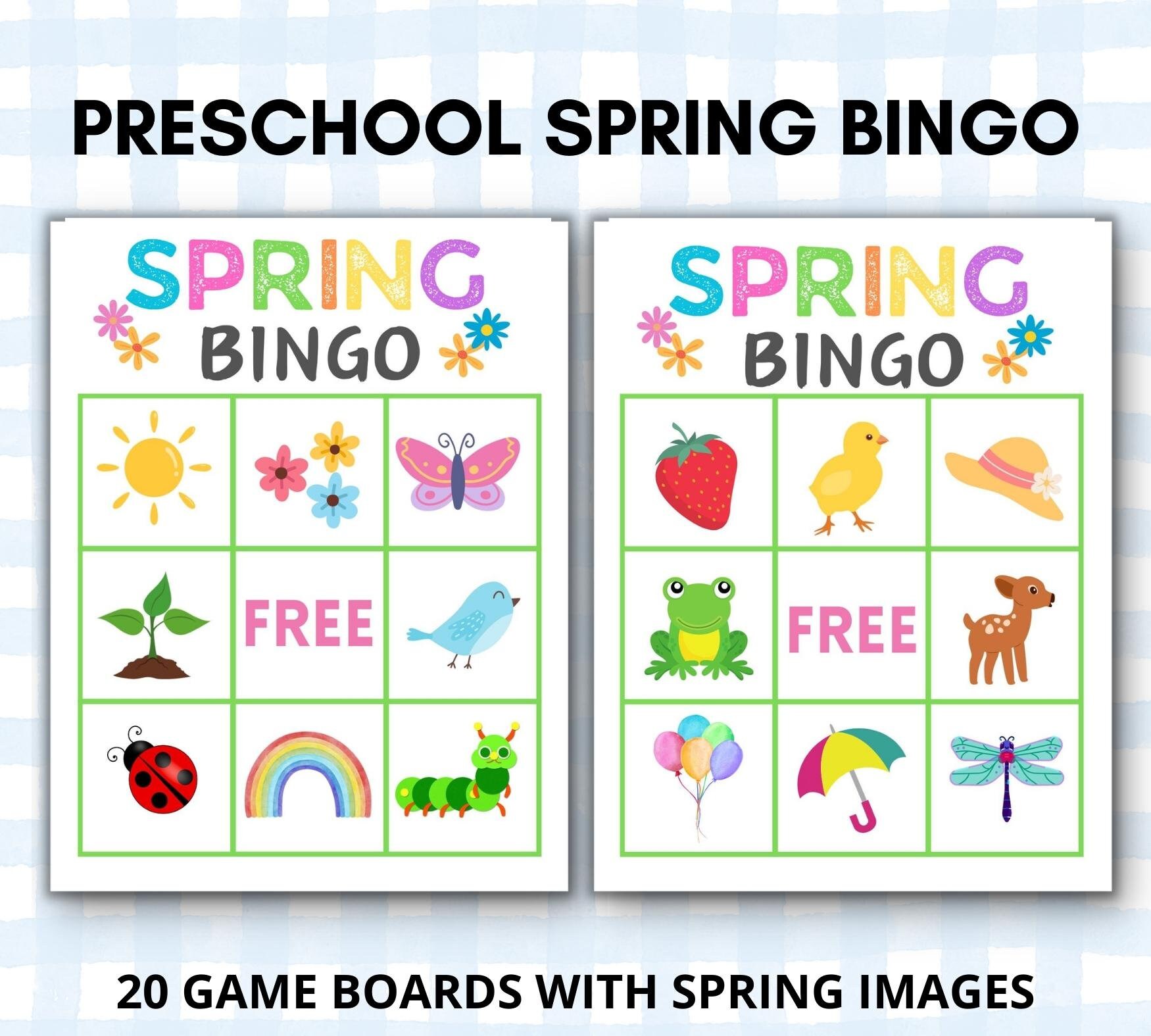 Spring Bingo Printable, 20 Unique Spring Bingo Cards, Kids' Spring ...