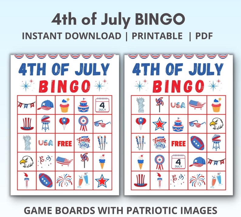 Printable 4th of July Bingo Game | Patriotic Bingo | Independence Day ...