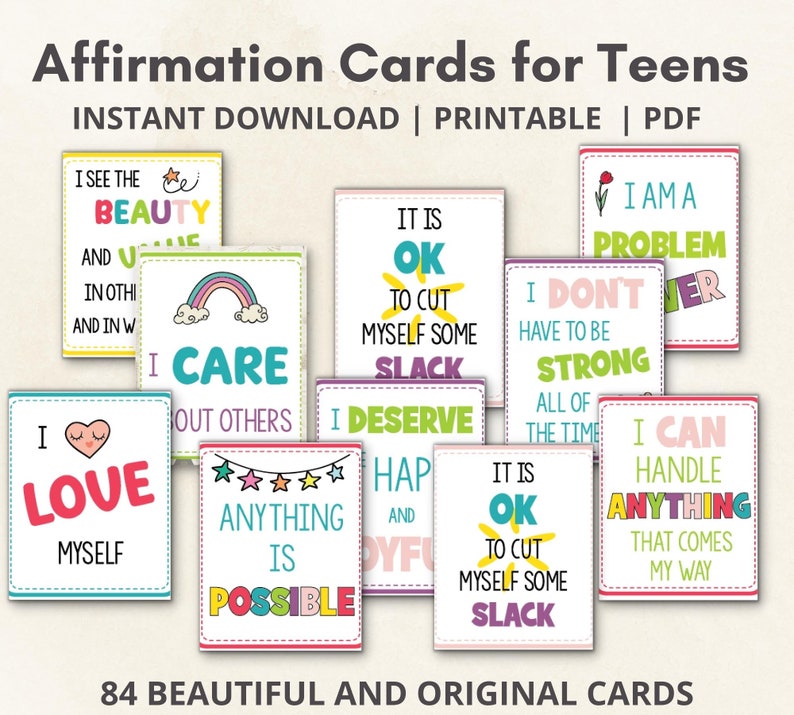 Affirmation Cards for Teens | 84 Positive Daily Affirmations for ...