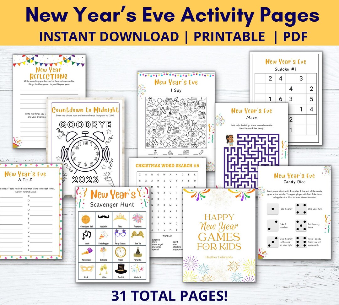 New Year's Activities Kids, New Year's Eve Games, New Year's Coloring ...