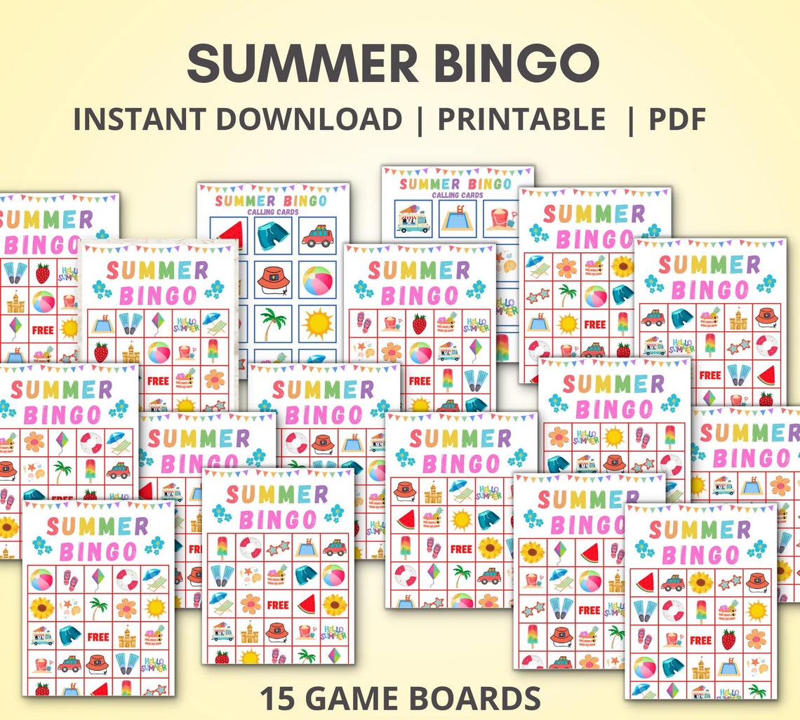 Summer Printable Bingo, Unique Bingo Cards, Kids' Summer Camp Activity ...