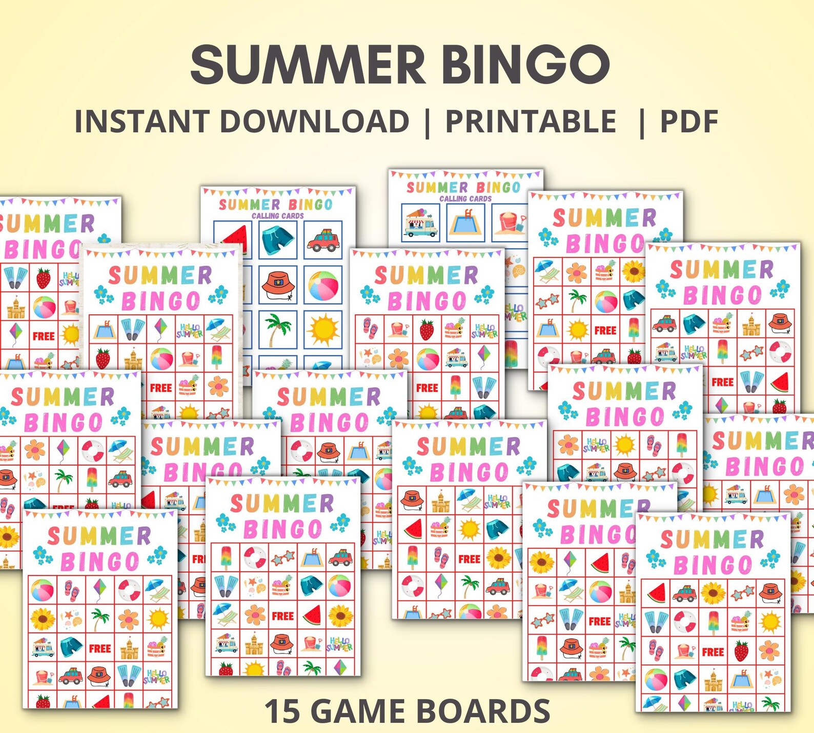 Summer Printable Bingo, Unique Bingo Cards, Kids' Summer Camp Activity ...