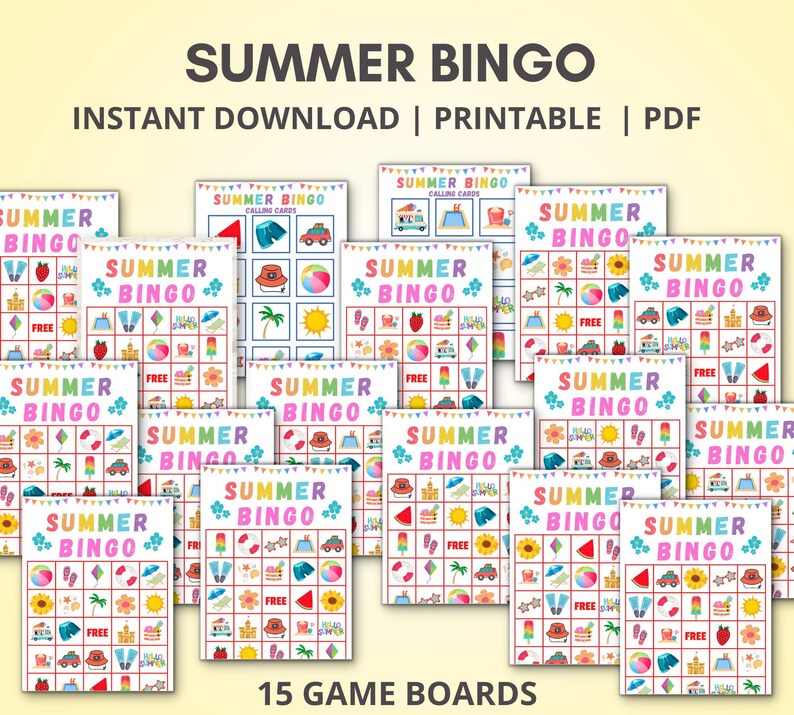 Summer Printable Bingo, Unique Bingo Cards, Kids' Summer Camp Activity ...