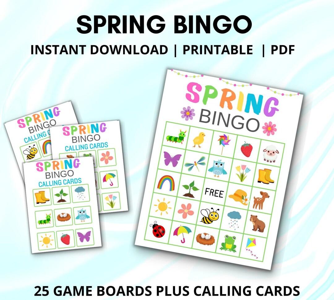 25 Spring Bingo Cards Game, Spring Bingo Boards Activity for Kids ...