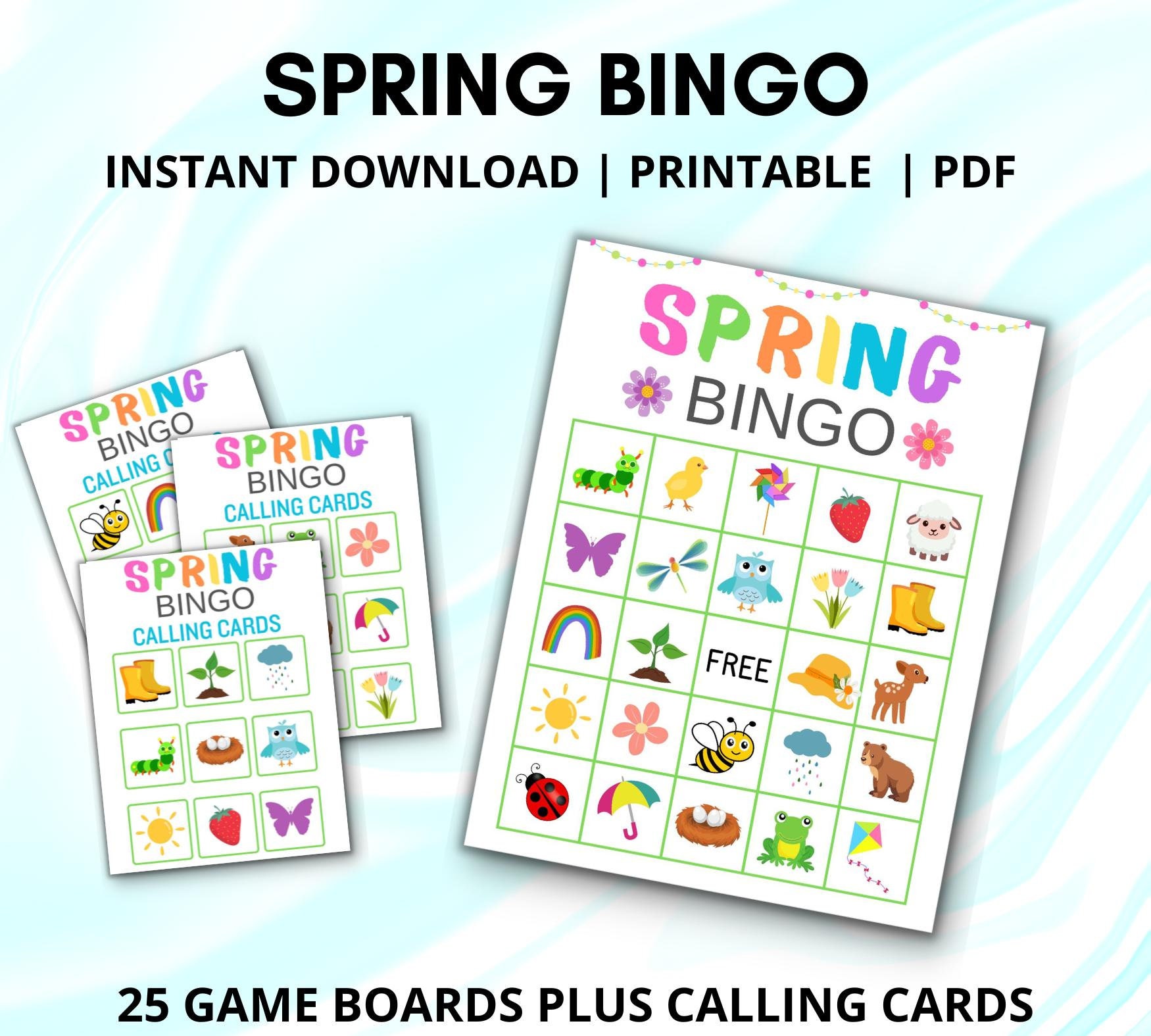25 Spring Bingo Cards Game, Spring Bingo Boards Activity for Kids ...