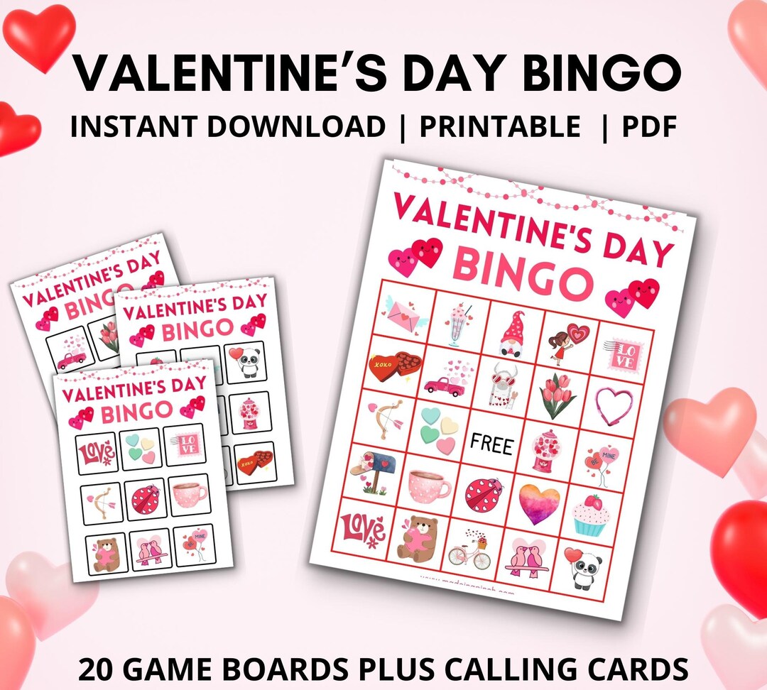 Valentine's Day Bingo, Valentine Printable Bingo Cards, Valentine's ...