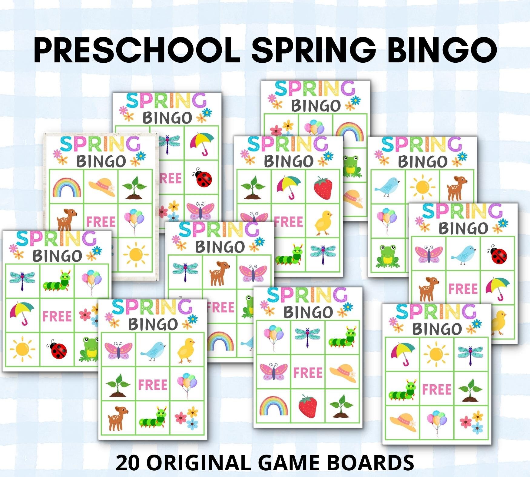 Spring Bingo Printable, 20 Unique Spring Bingo Cards, Kids' Spring ...