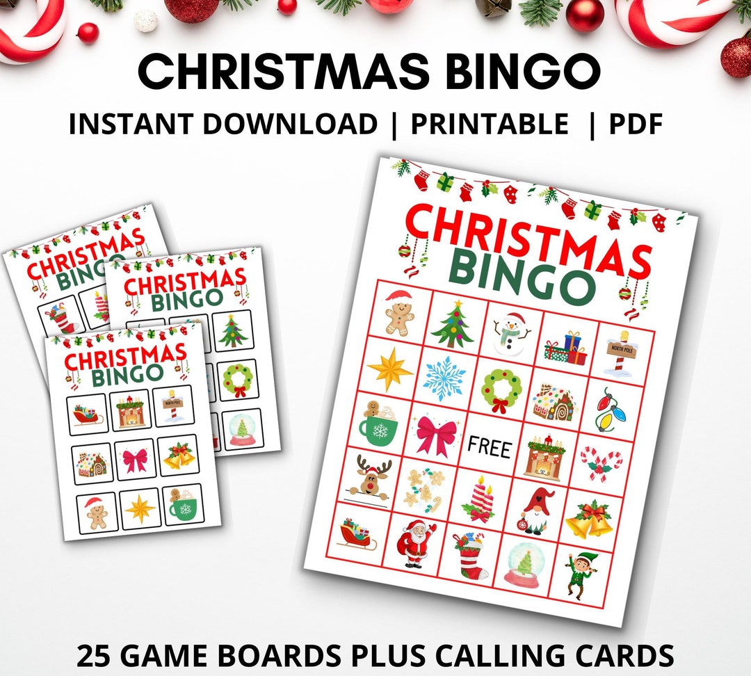 Christmas Bingo Game Cards, 25 Unique Bingo Cards, Kids' Christmas ...
