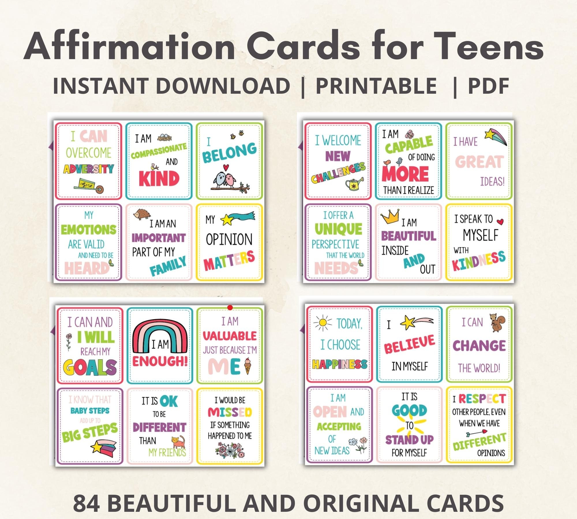 Affirmation Cards for Teens | 84 Positive Daily Affirmations for ...