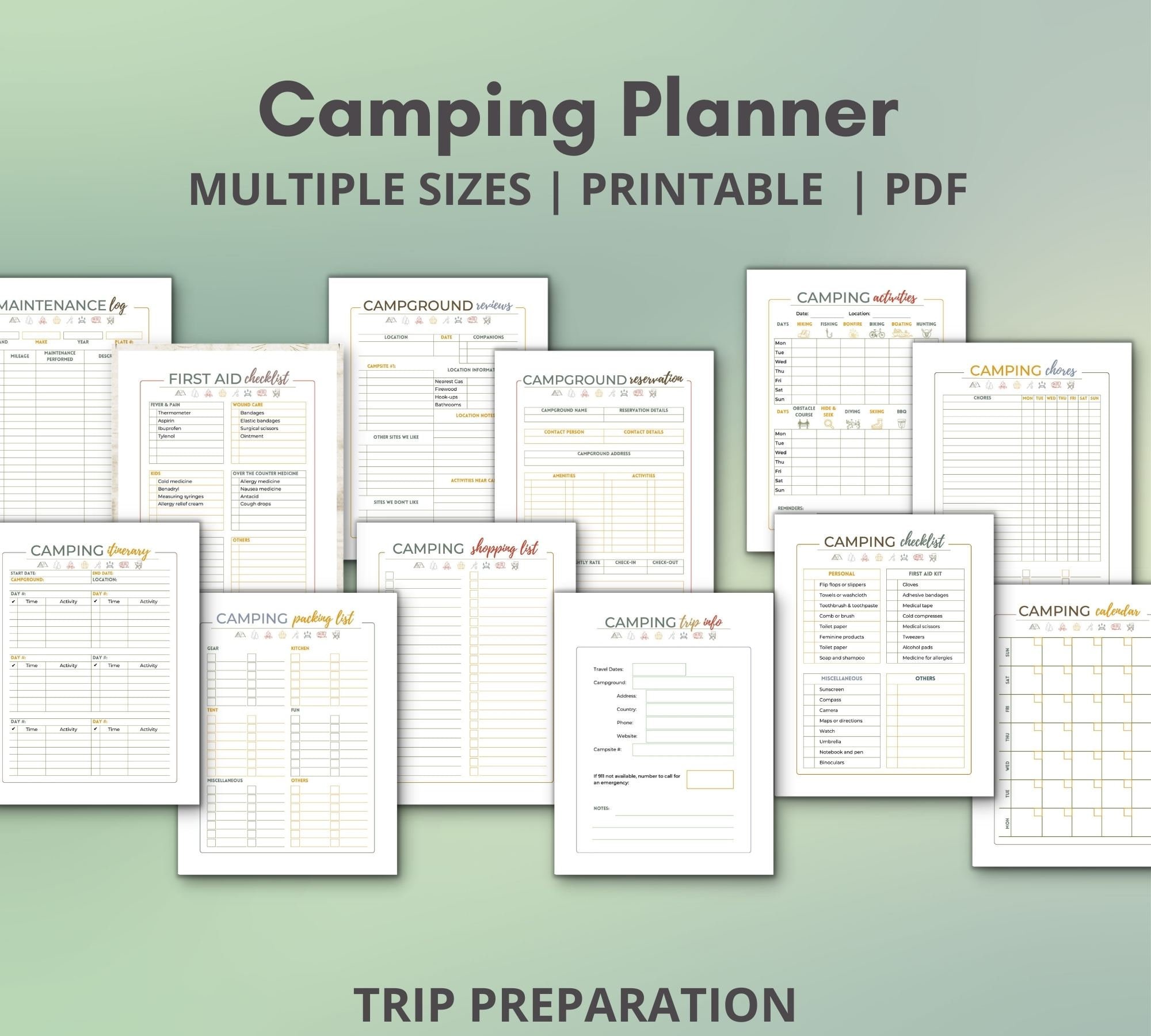 Camping Planner|camping Checklist| Camping Meal Planner|camping Notes ...
