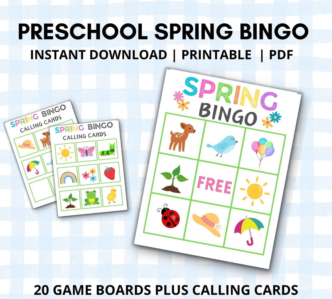 Spring Bingo Printable, 20 Unique Spring Bingo Cards, Kids' Spring ...