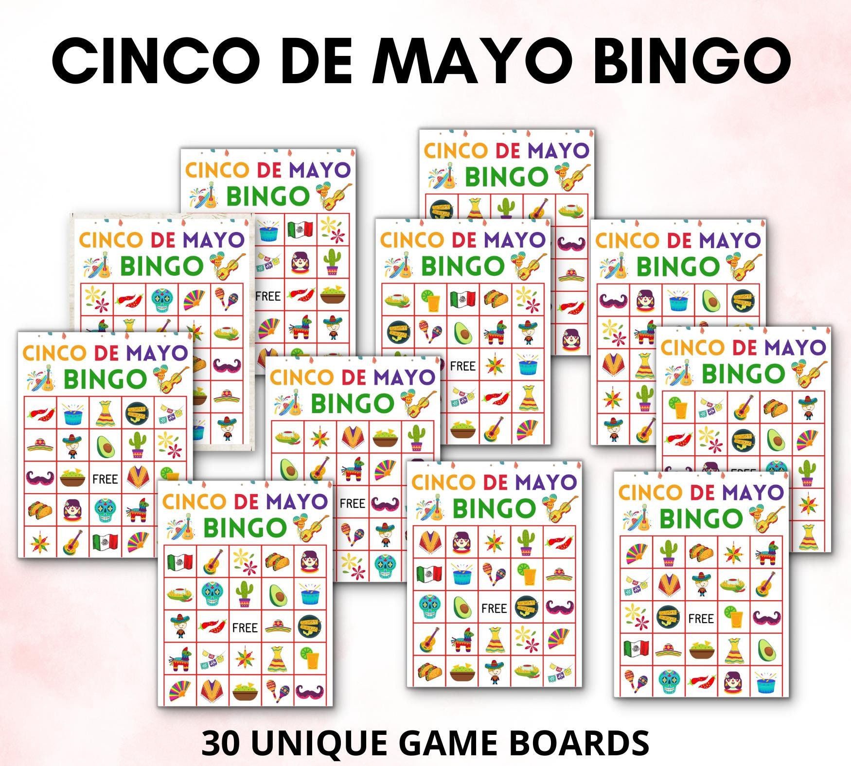 30 Cinco De Mayo Bingo Cards Game, Fiesta Bingo Boards Activity, Cinco ...