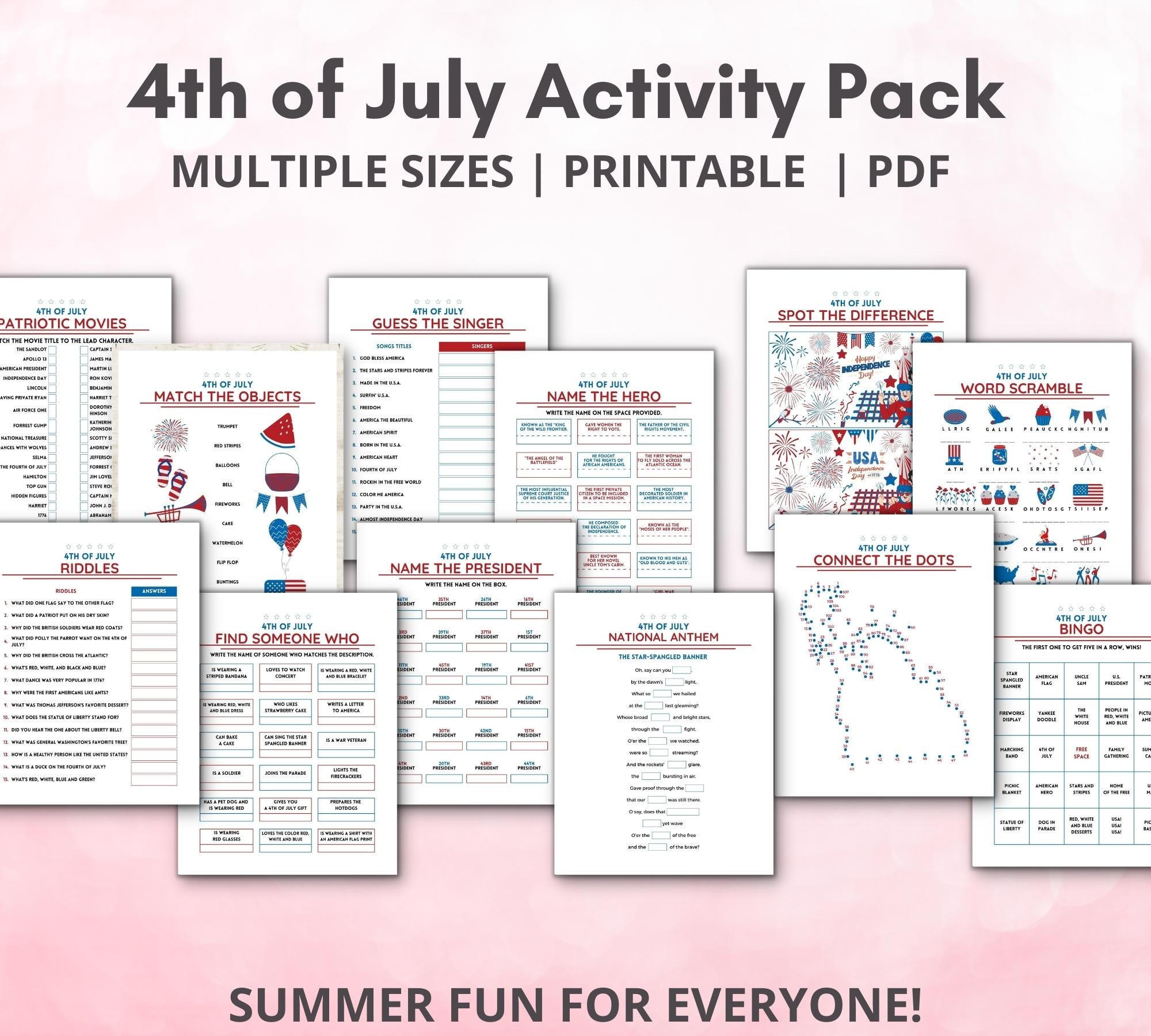Fourth of July Printable Activities, 4th of July Games, Independence ...