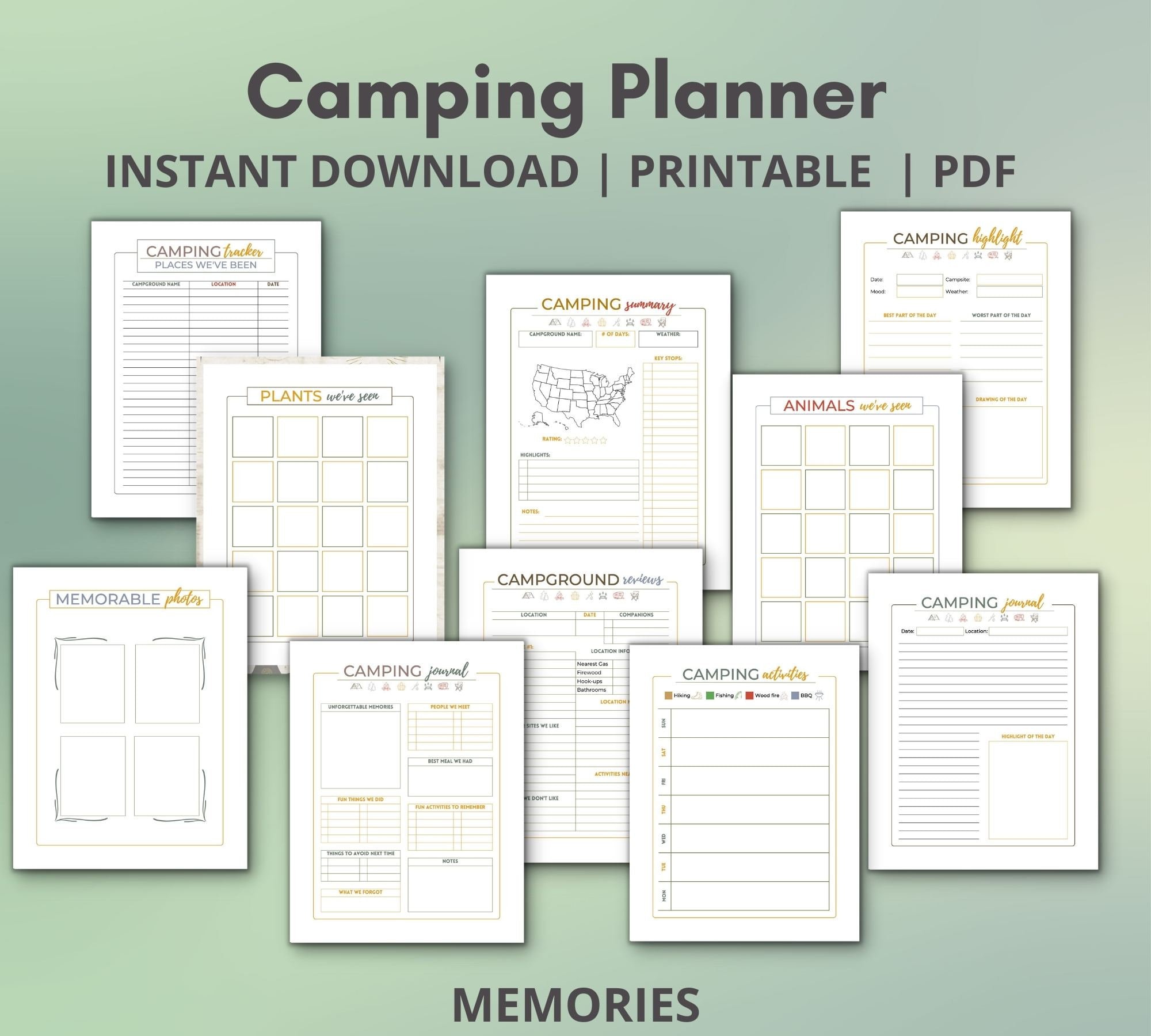 Camping Planner|camping Checklist| Camping Meal Planner|camping Notes ...