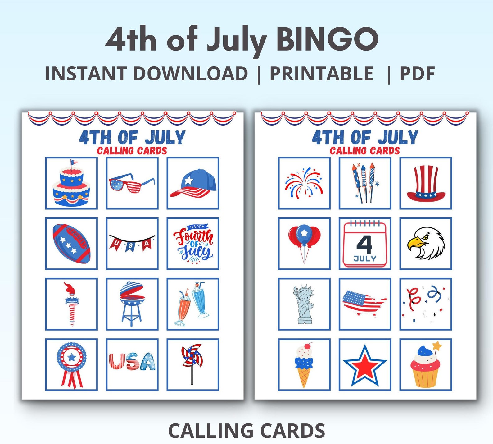 Printable 4th of July Bingo Game | Patriotic Bingo | Independence Day ...