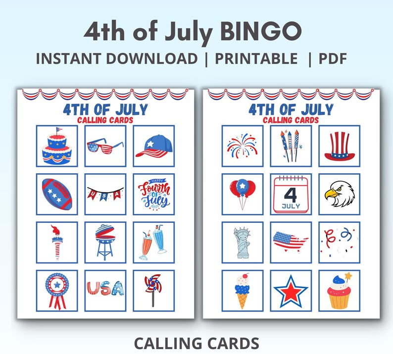 Printable 4th of July Bingo Game | Patriotic Bingo | Independence Day ...