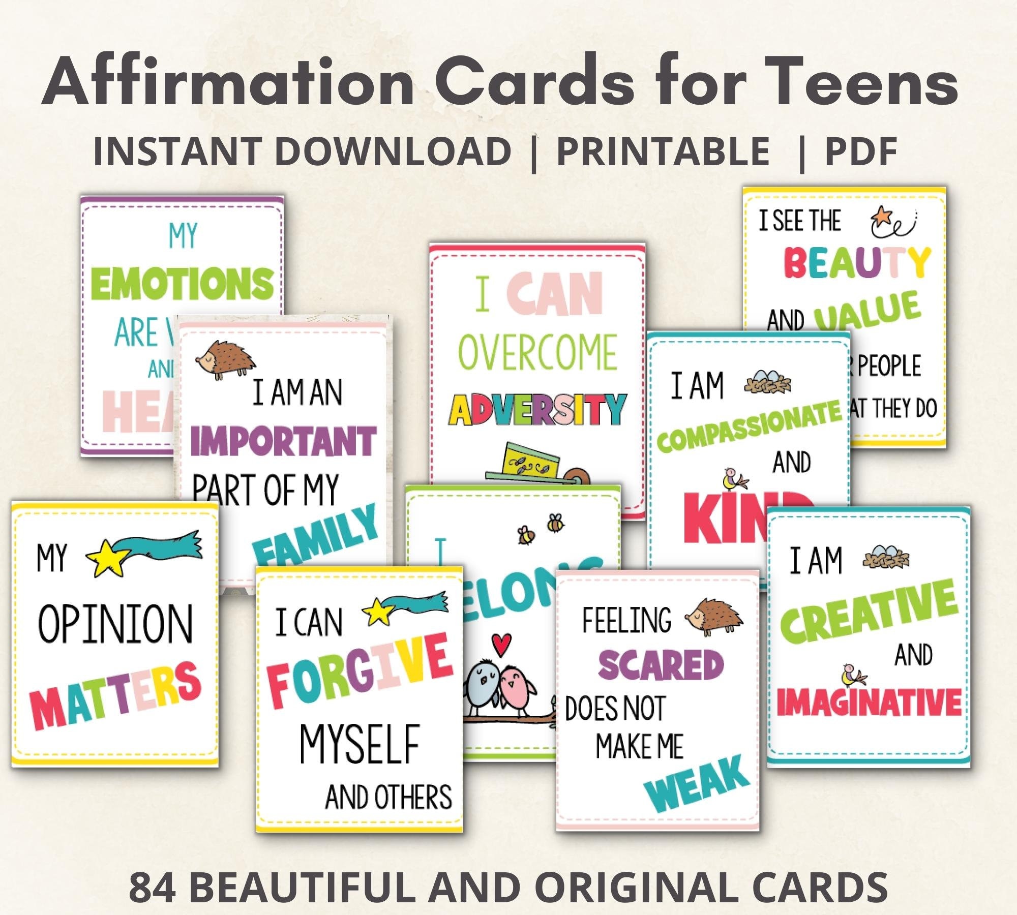 Affirmation Cards for Teens | 84 Positive Daily Affirmations for ...