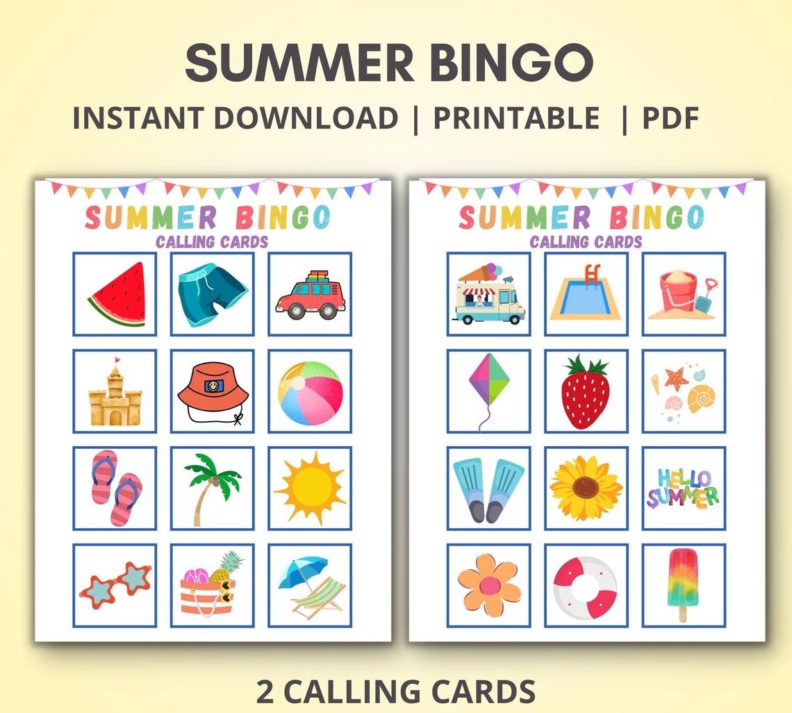 Summer Printable Bingo, Unique Bingo Cards, Kids' Summer Camp Activity ...