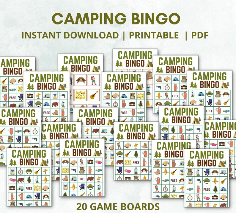 Camping Bingo for Kids, 20 Printable Bingo Boards, Camping Games ...