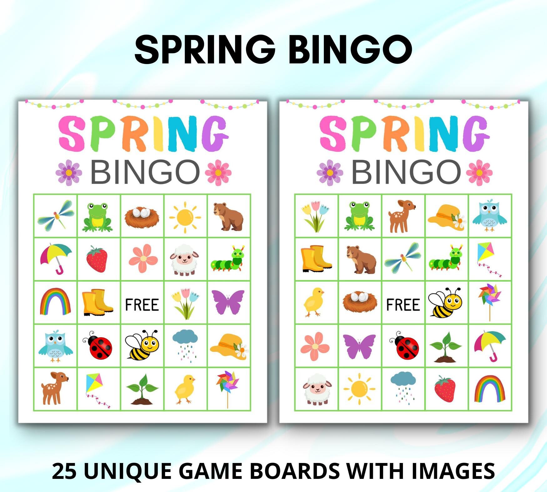 25 Spring Bingo Cards Game, Spring Bingo Boards Activity for Kids ...