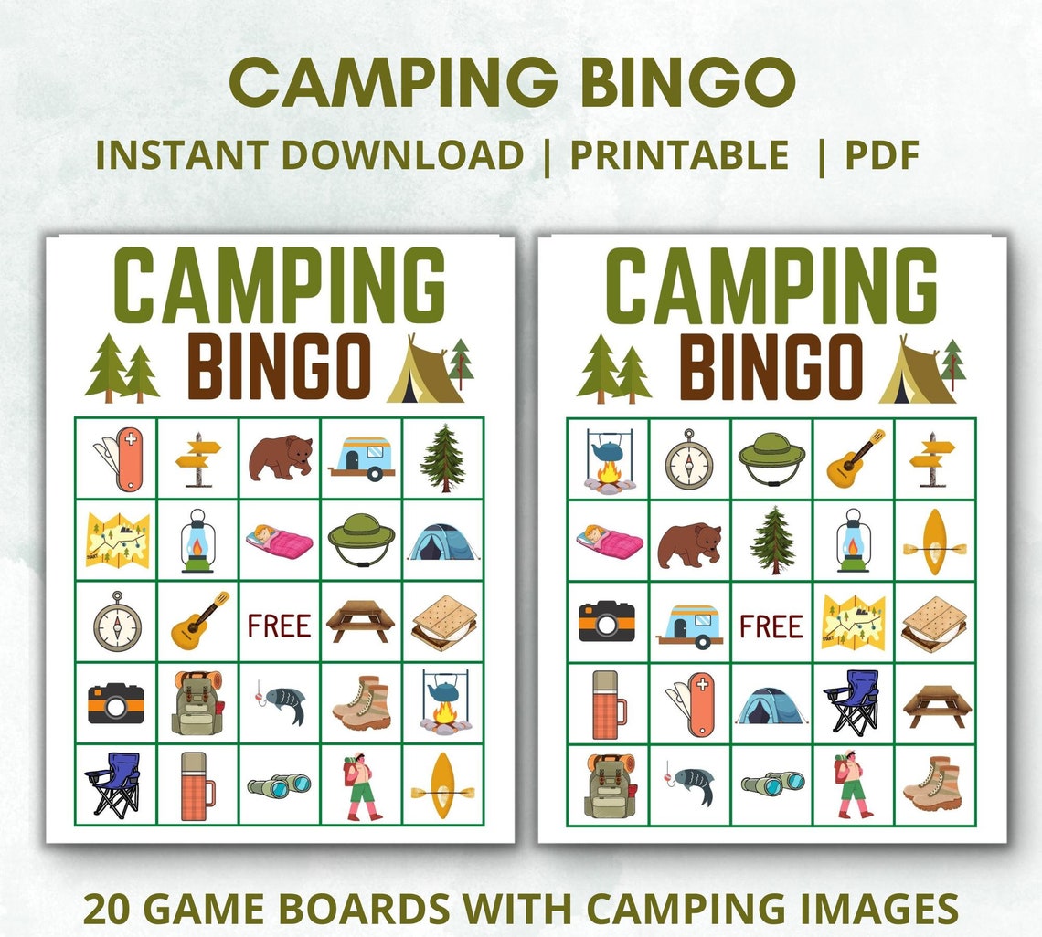 Camping Bingo for Kids, 20 Printable Bingo Boards, Camping Games ...