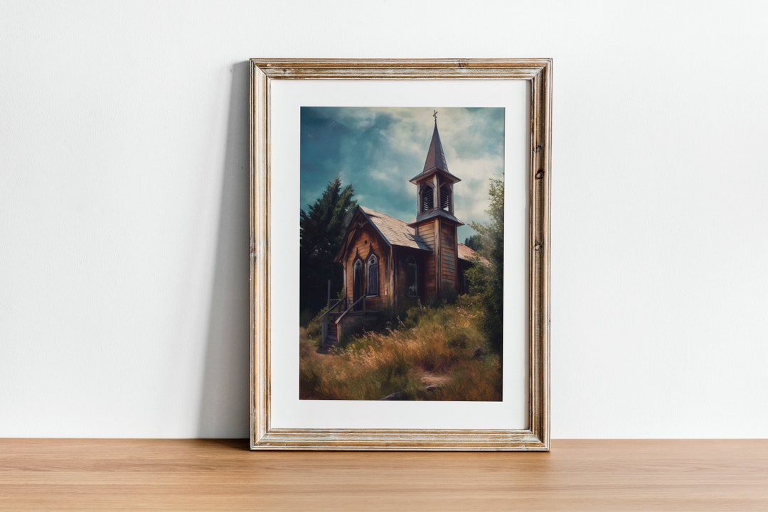 Vintage Church Oil Painting | Church Landscape Impressionist Art ...
