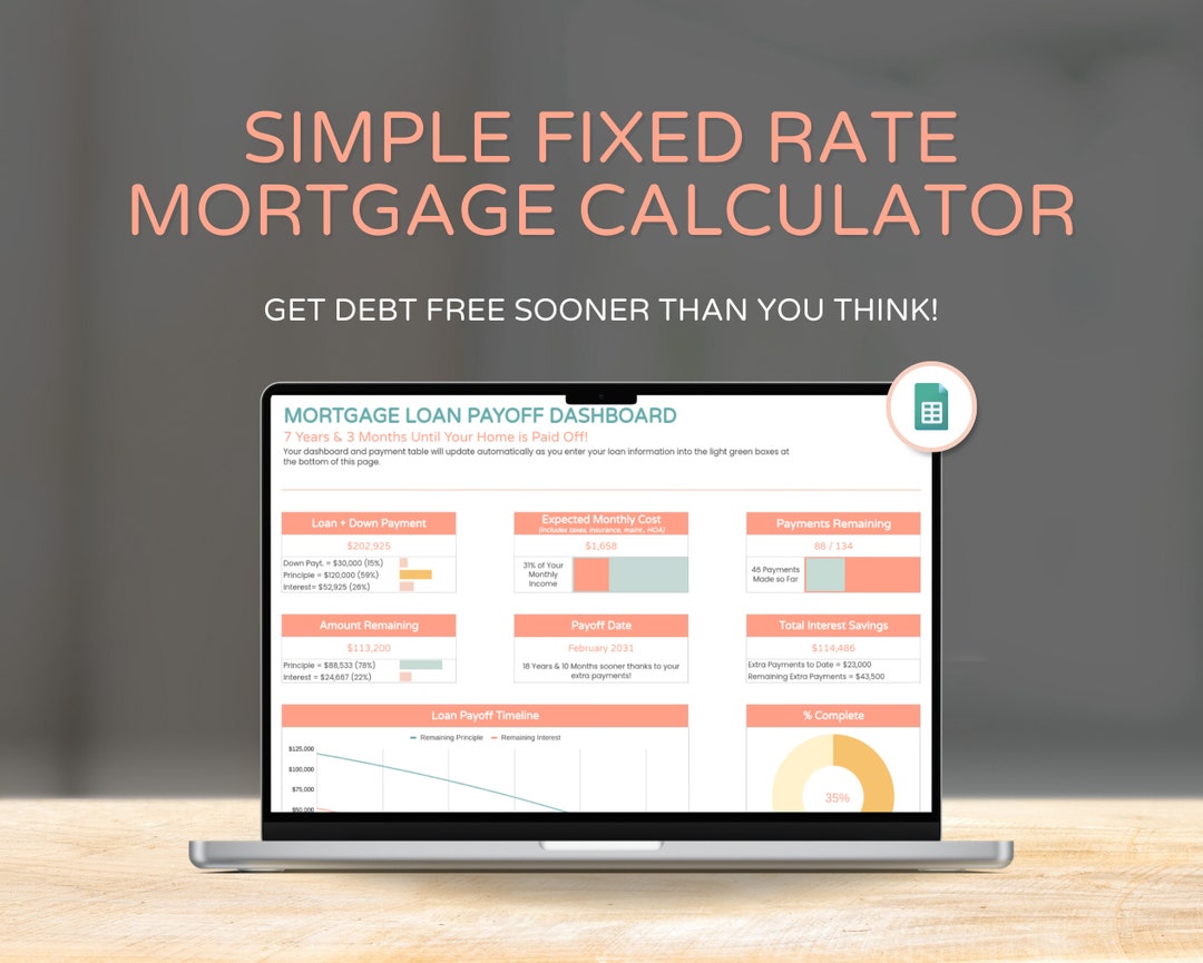 Mortgage Payoff Tracker: Fixed Rate Loan Calculator (google Sheets) - Etsy