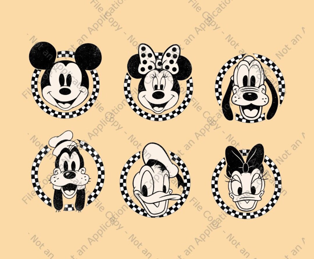 Mouse and Friends Checkered Png Bundle, Retro Disney Checkered Png ...