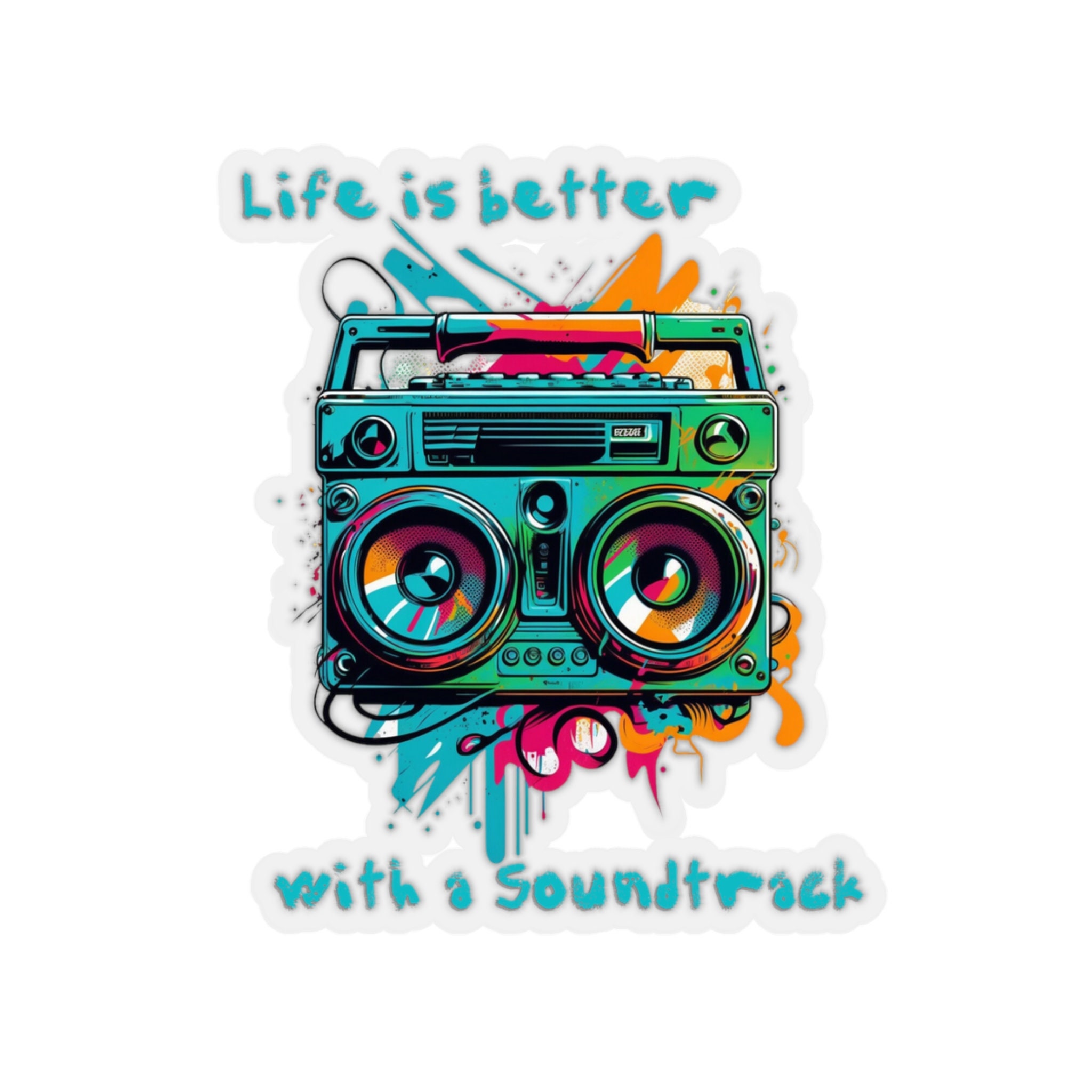 Graffiti Boombox Stickers, Life is Better With A Soundtrack, Retro ...