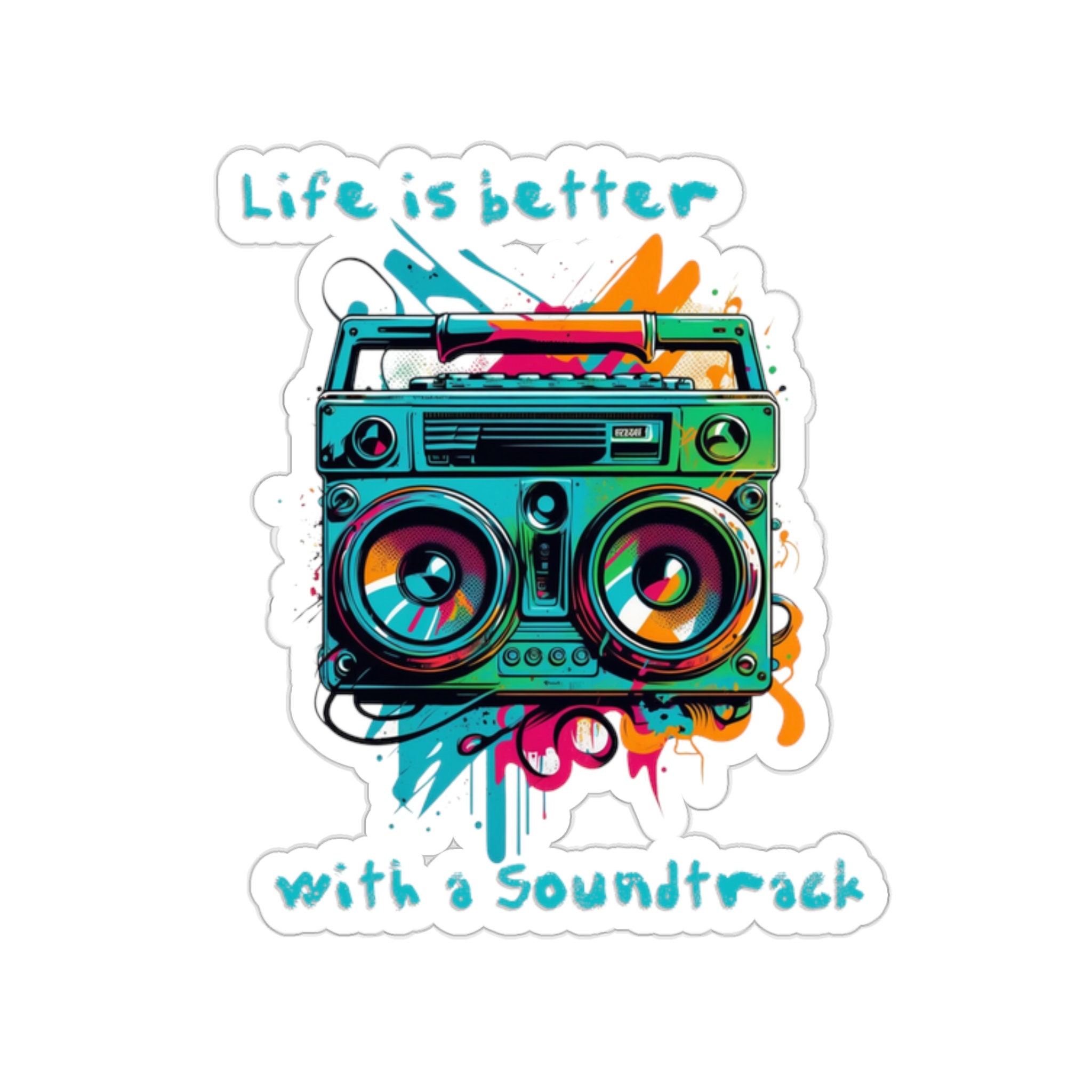 Graffiti Boombox Stickers, Life is Better With A Soundtrack, Retro ...