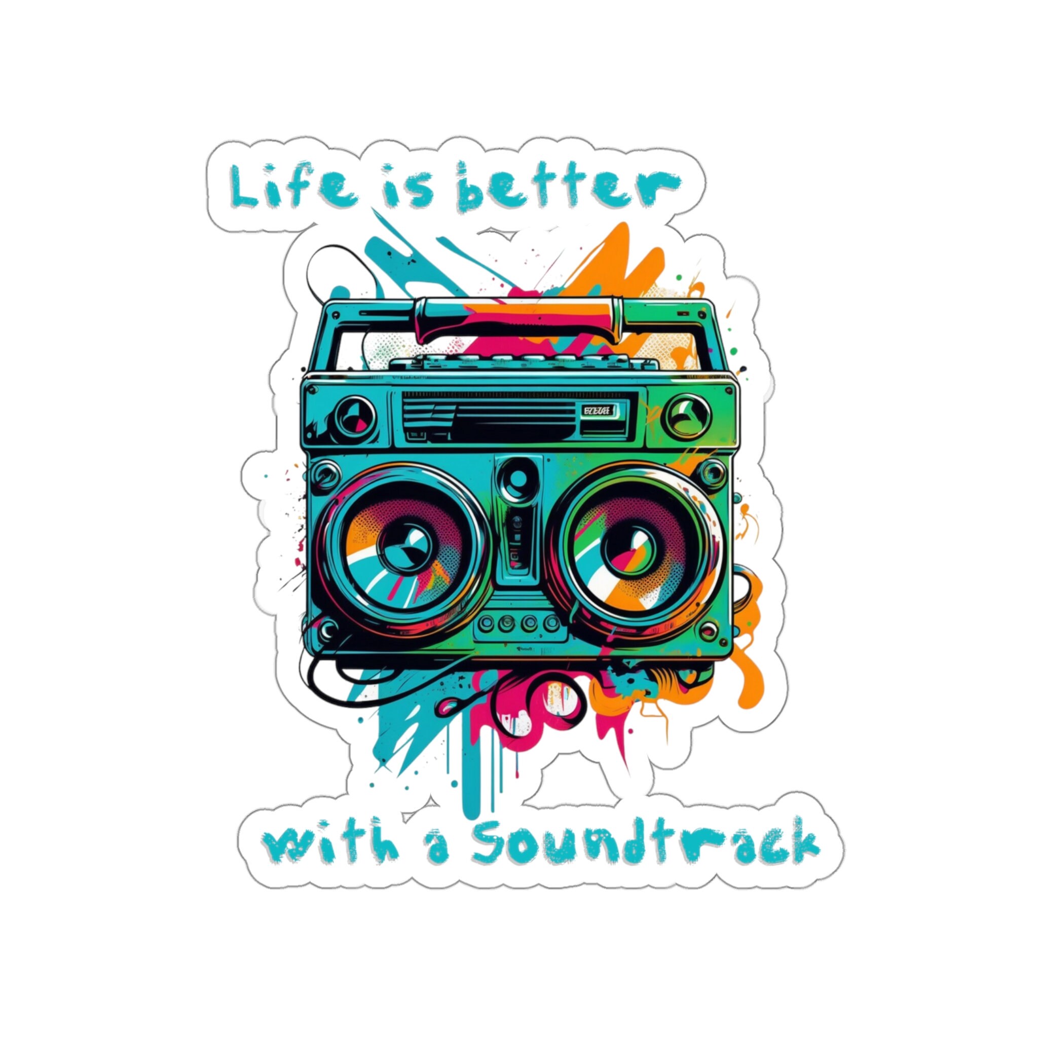 Graffiti Boombox Stickers, Life is Better With A Soundtrack, Retro ...