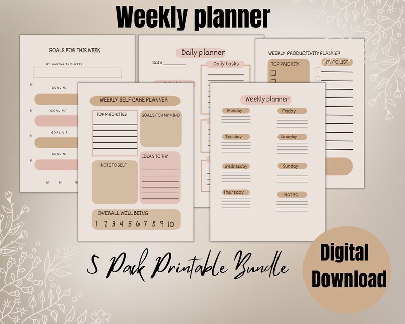 Printable Weekly Planner Bundle. Daily Planner Pdf, Productive, Self ...