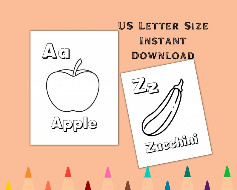 Fruits & Veggies Alphabet Coloring Pages: Preschool Learning (PDF ...
