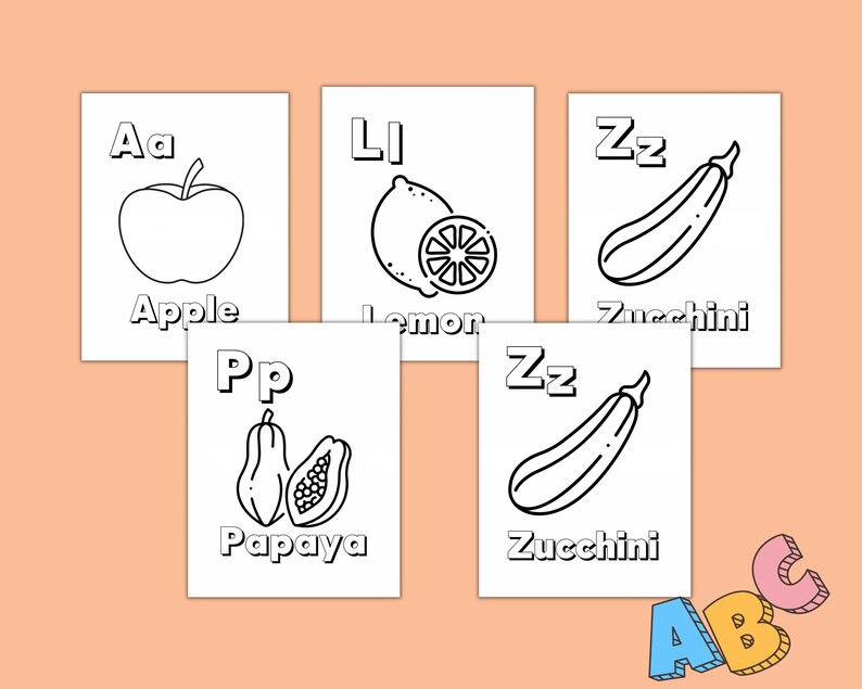 Fruits & Veggies Alphabet Coloring Pages: Preschool Learning (PDF ...