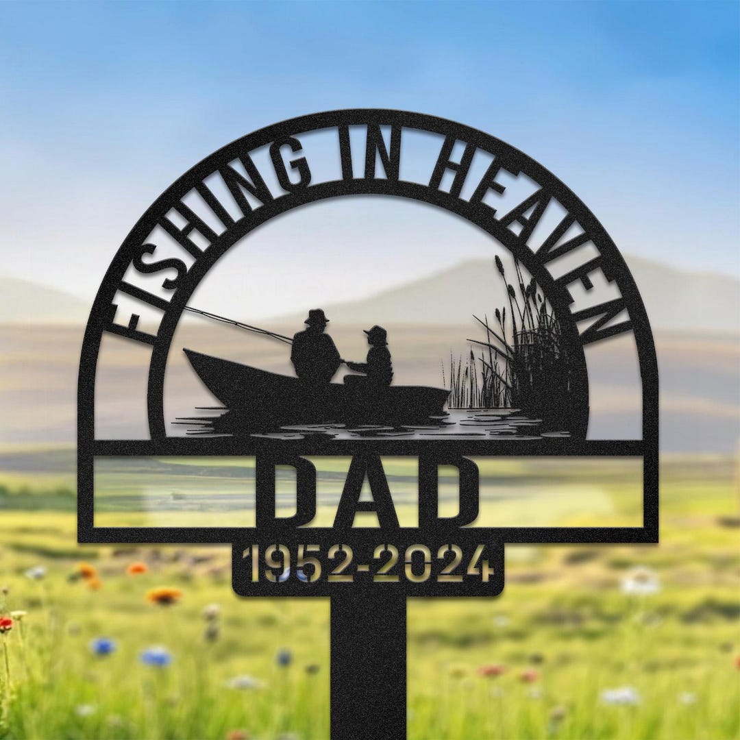 Personalized Dad and Son Fishing Memorial Stake, Custom Metal Grave ...