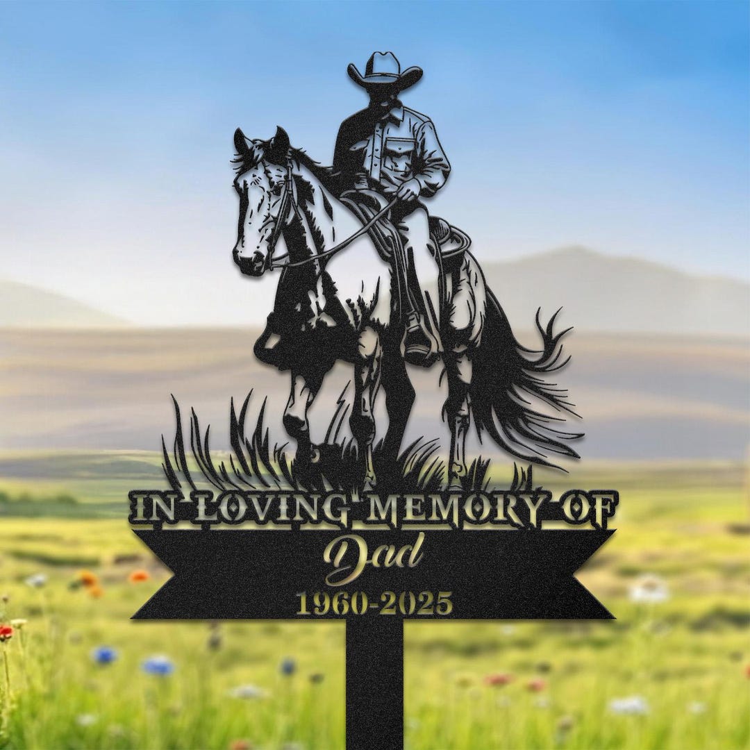 Personalized Cowboy Memorial Grave Marker, Horseback in Loving Memory ...