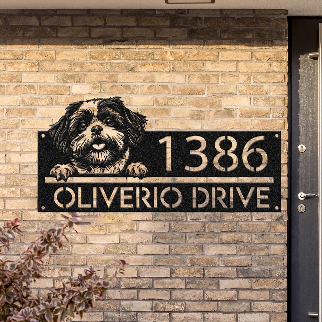 Personalized Shih Tzu Address Sign, Custom Dog House Number Plaque, Pet ...