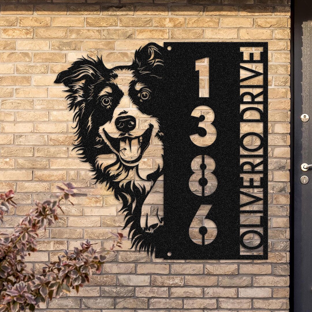 Personalized Border Collie Address Sign, Custom Dog House Number Plaque ...