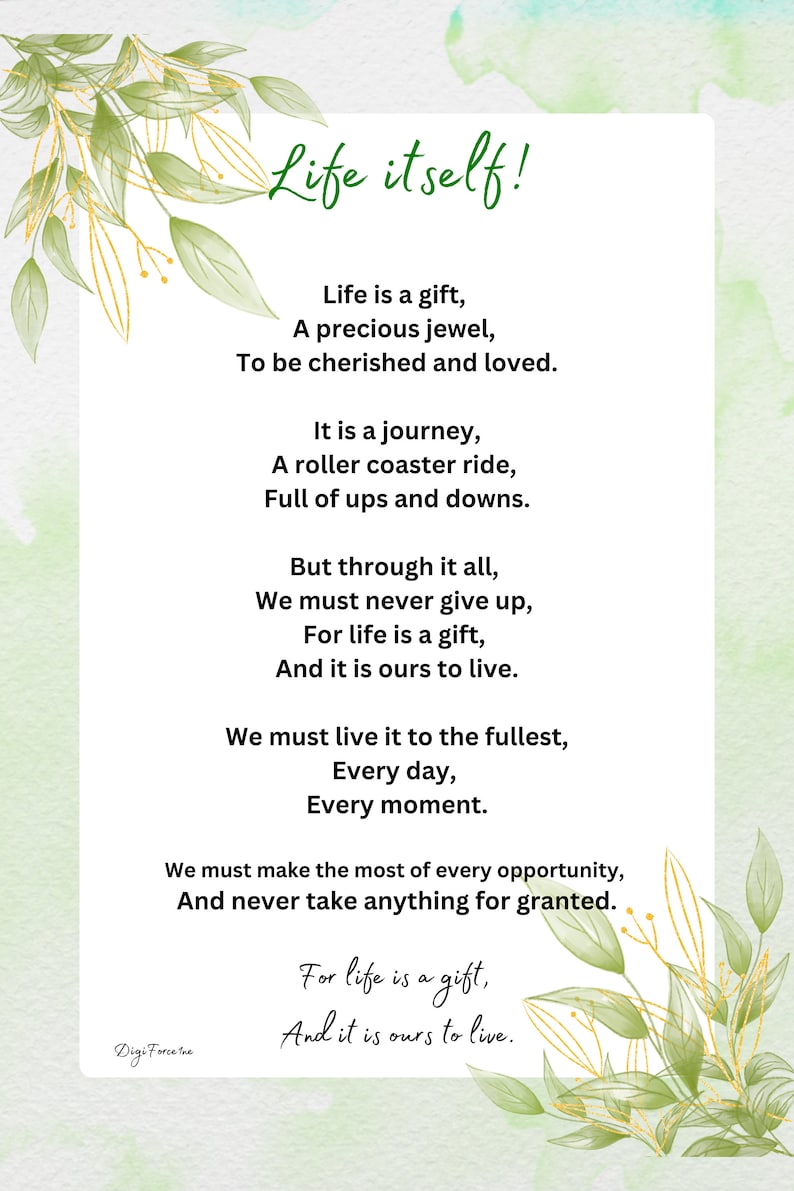 Printable Life Itself Poetry Art Print Meaningful Wall Art for ...