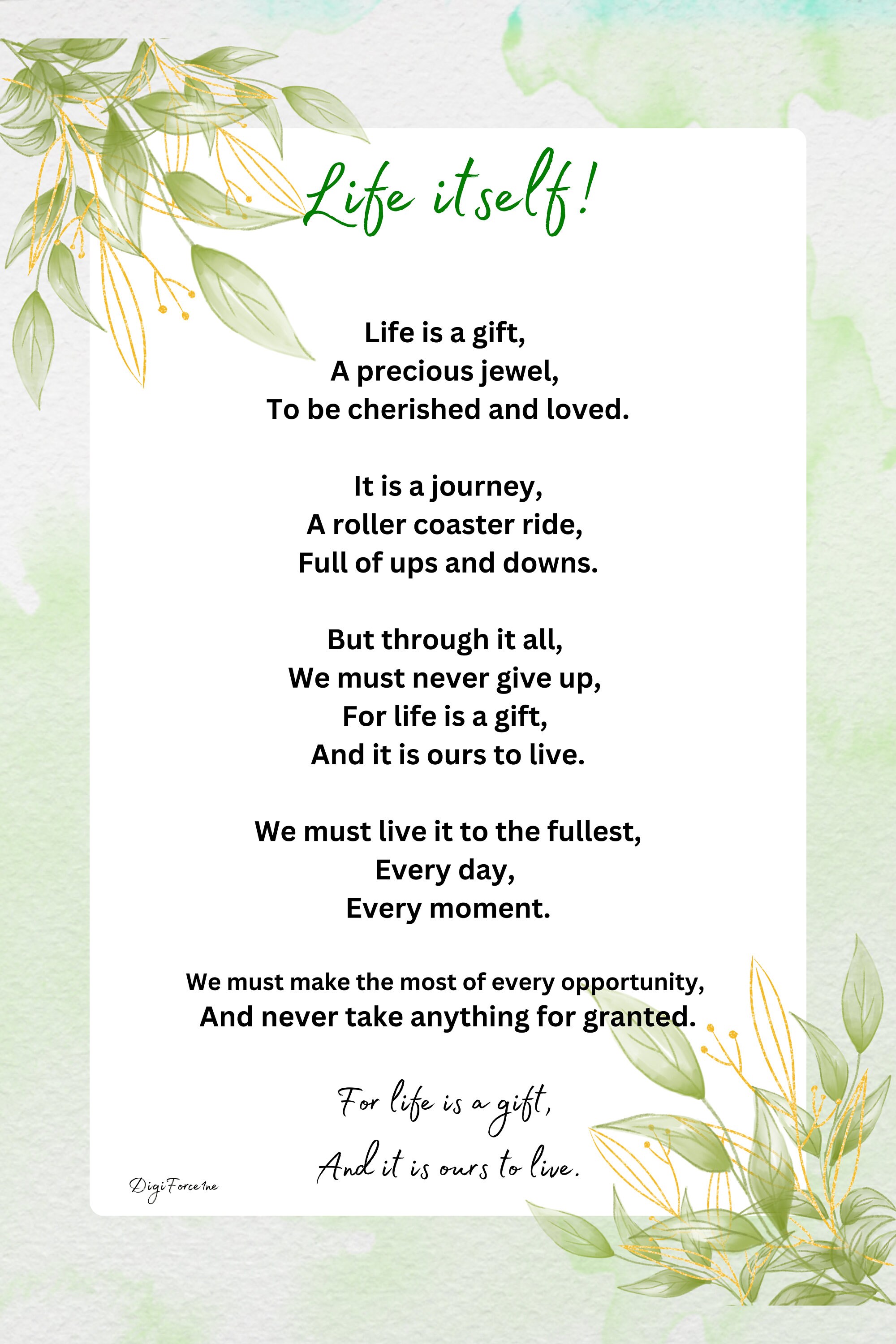 Printable Life Itself Poetry Art Print Meaningful Wall Art for ...