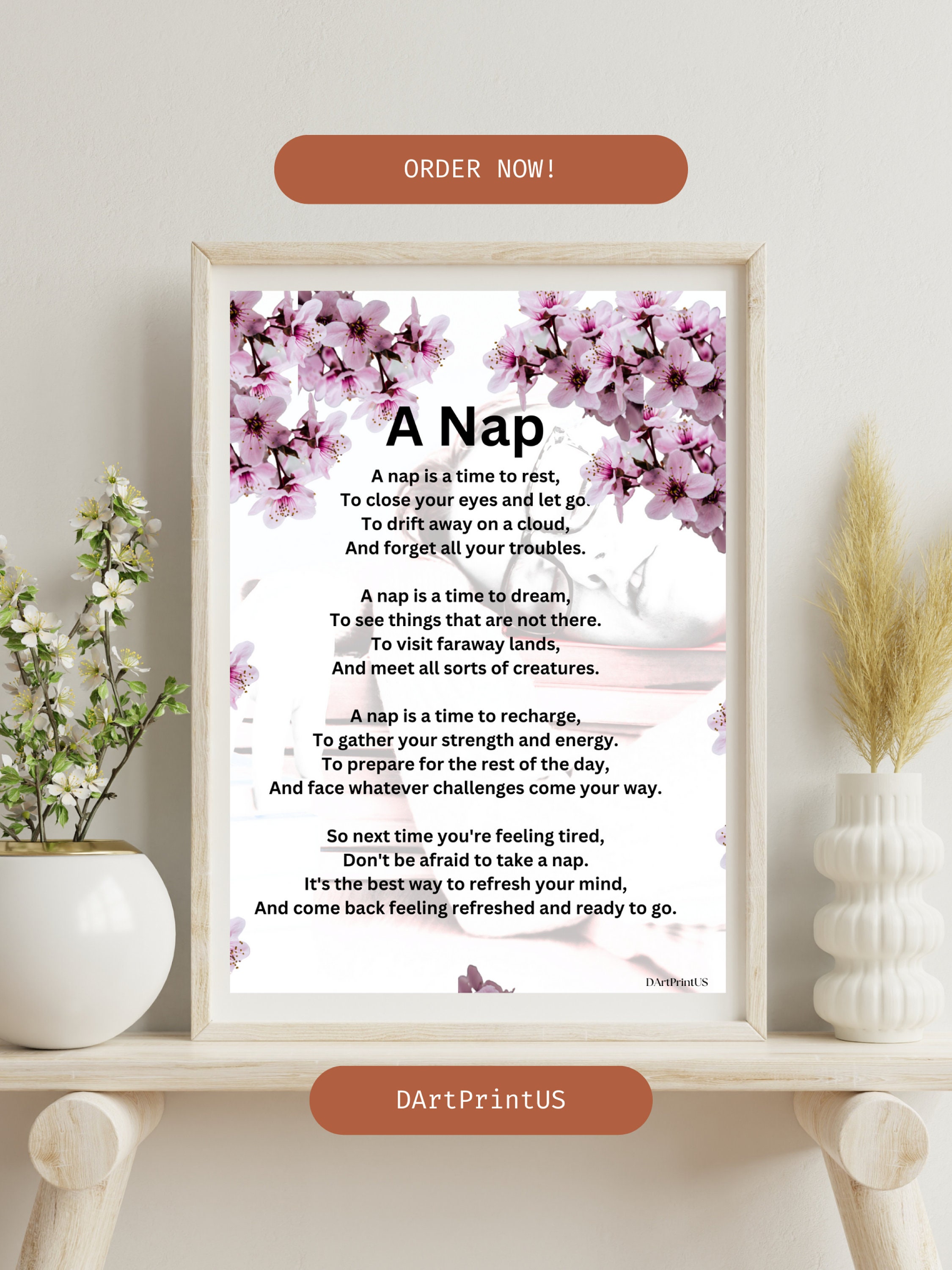 Printable Poetry A Nap Poem Wall Art for Relaxation and Restful Sleep 2 ...