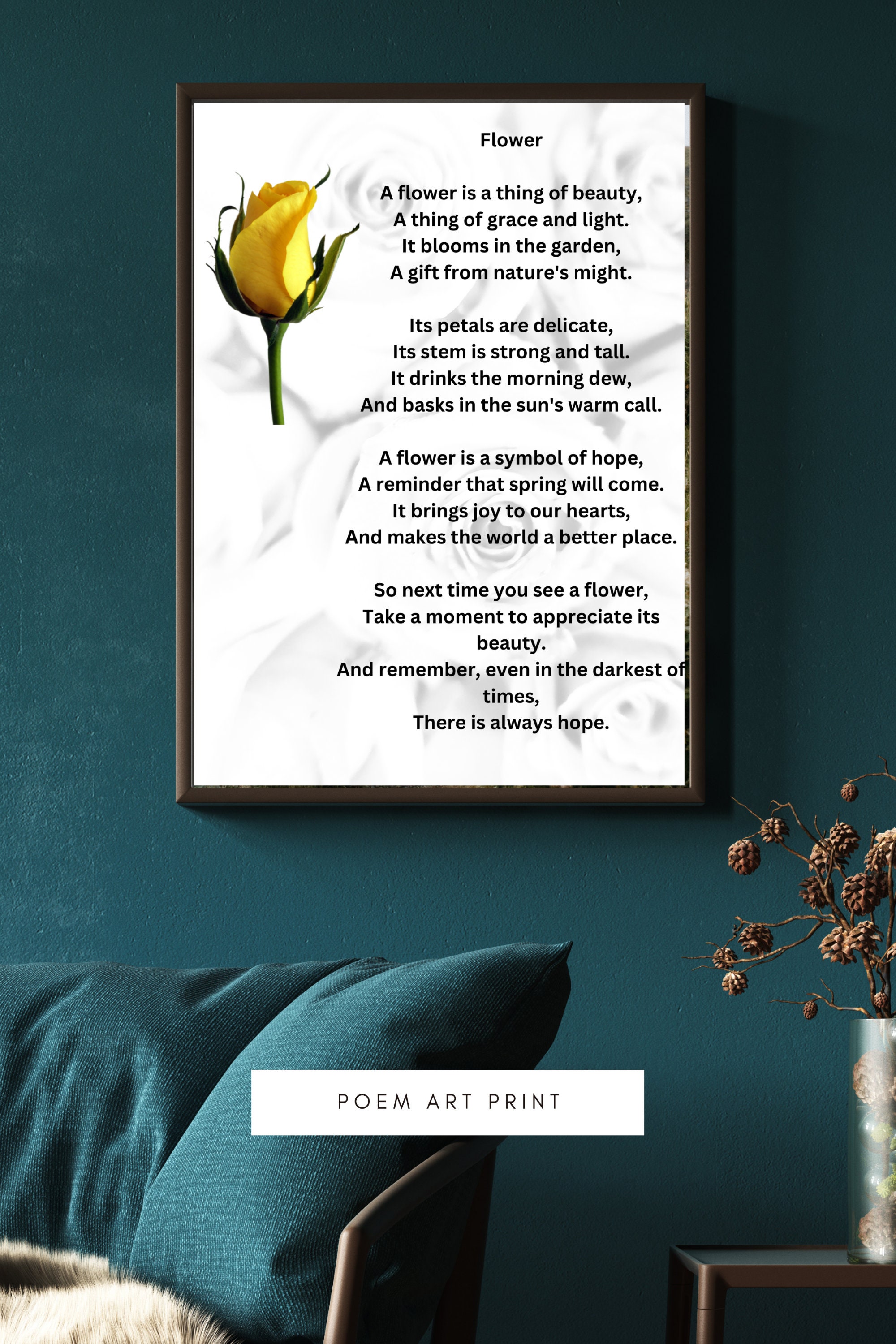 Printable Poetry Wall Art Print, A Flower Poem Print Digital, 3 Sizes 8 ...
