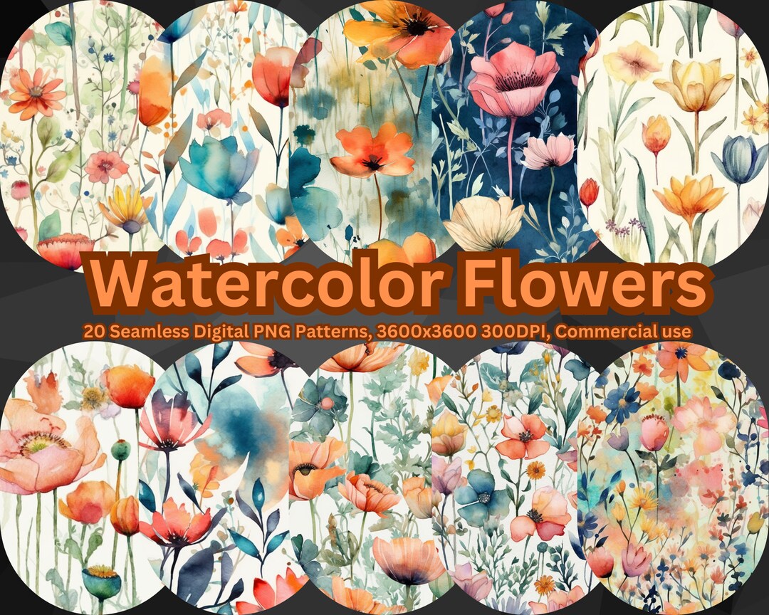 Seamless Watercolor Flower Patterns - Etsy
