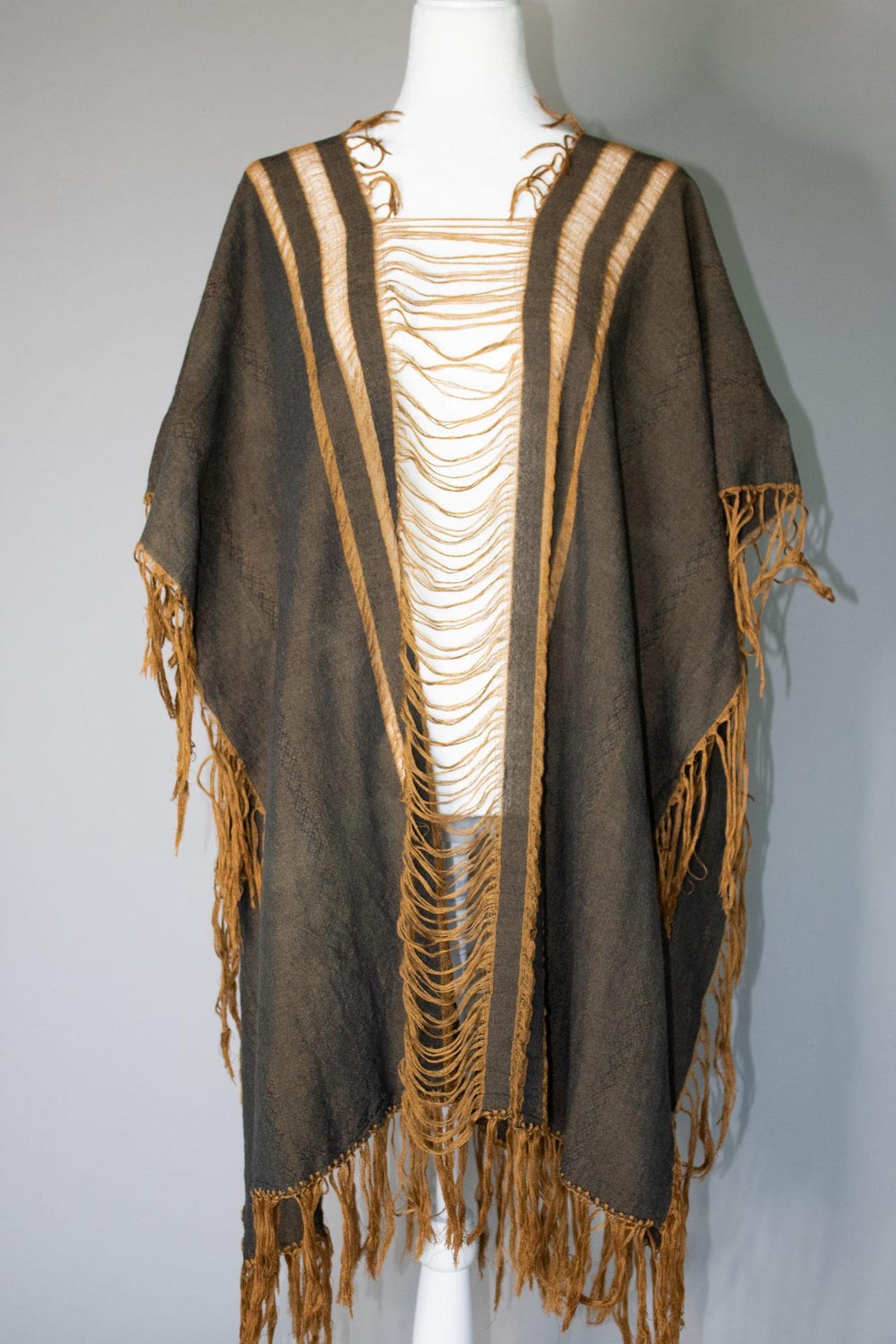 Handwoven Cotton Poncho Boho Tulum Festival Cape Backstrap Loom Ruana ...