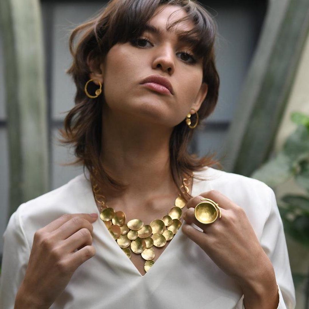 Kélebe Gold or Silver Hammered Cascade Disc Necklace, Artisan Statement ...